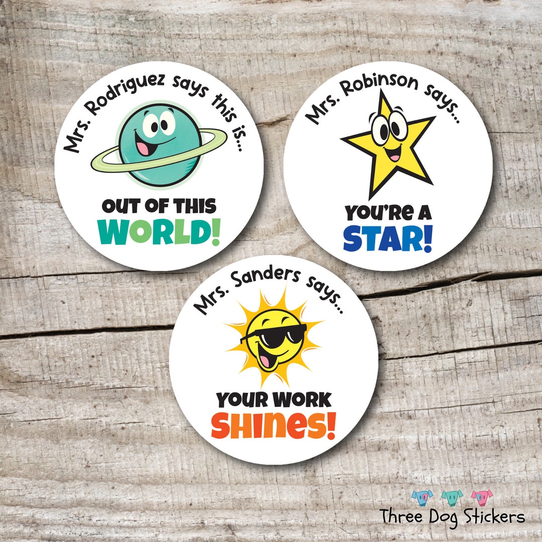 Teacher Stickers, Good Work Stickers, Planet, Star, Sun, Personalized ...