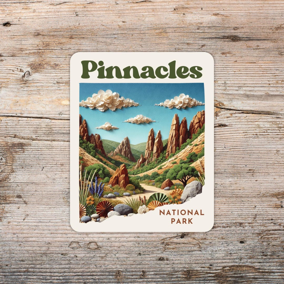 Pinnacles National Park Art Deco Paper Collage Sticker, Laptop Sticker ...
