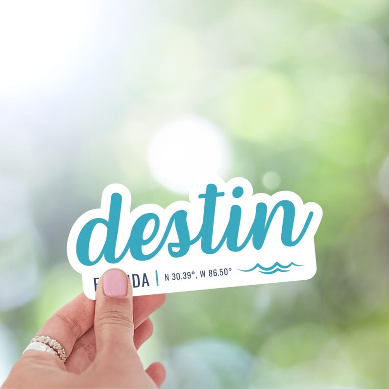 Destin Florida Sticker, Modern Script Font With Wave, Waterproof Vinyl ...