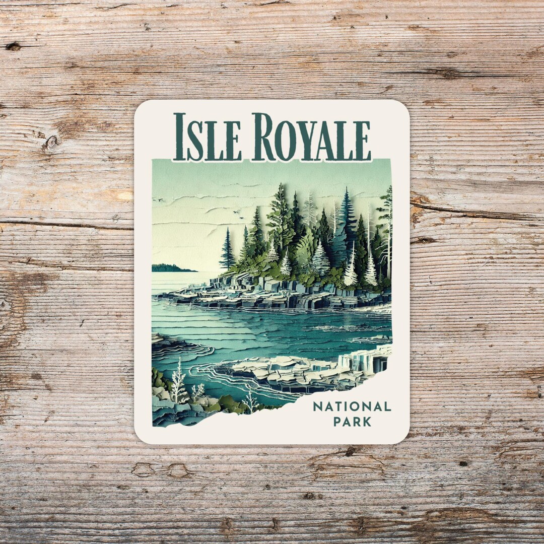 Isle Royale National Park Art Deco Paper Collage Sticker, Laptop ...