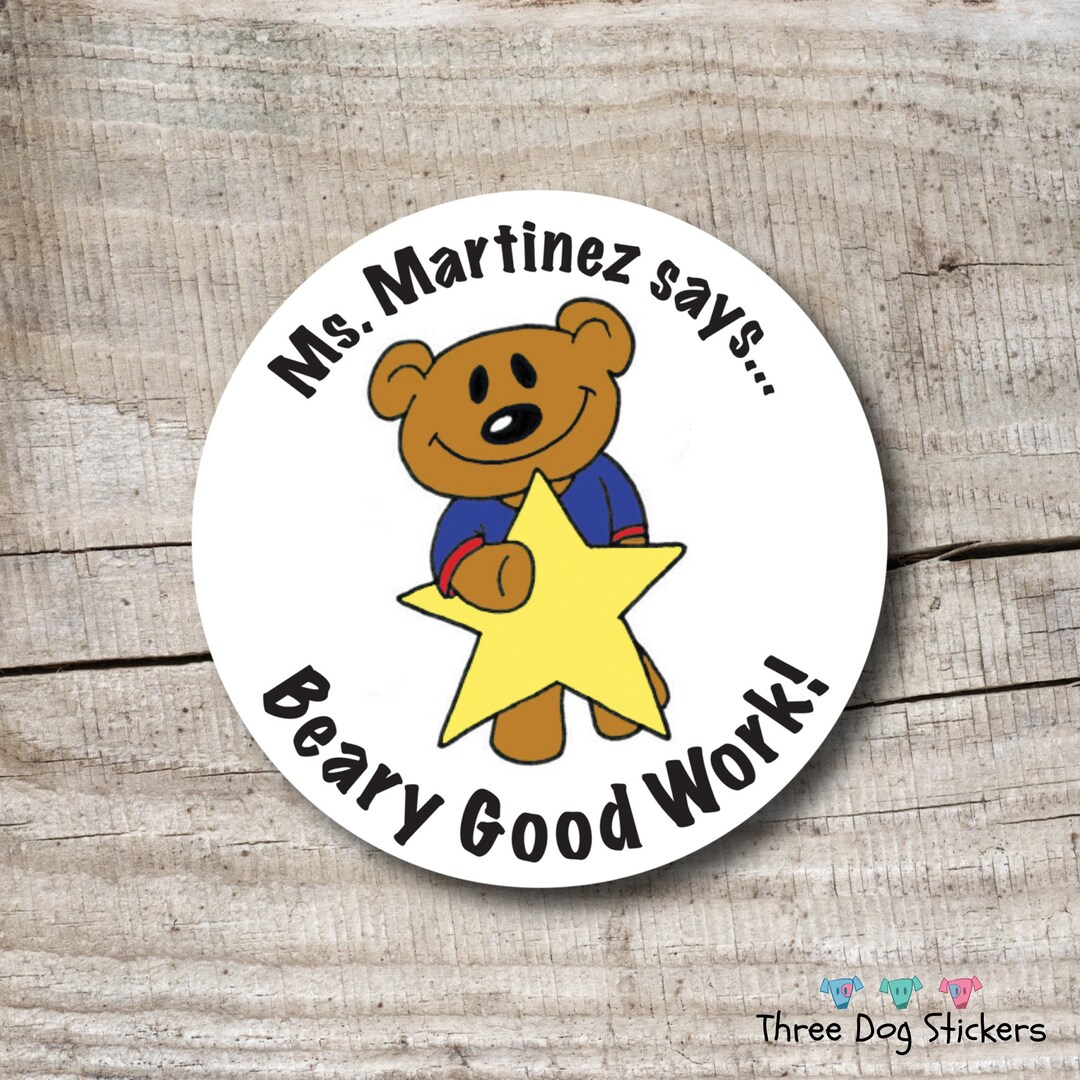 Personalized Teacher Stickers Bear Stickers Good Work - Etsy
