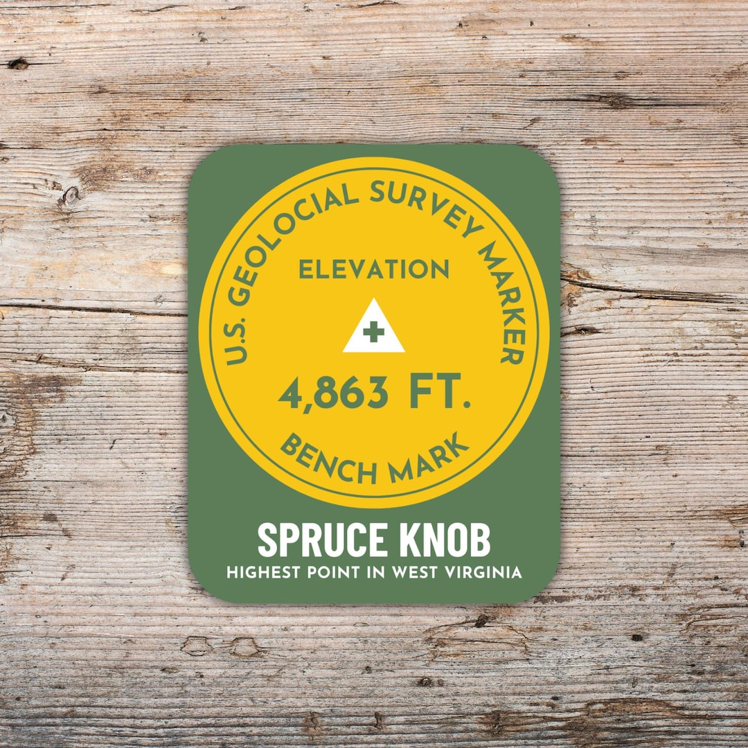 Spruce Knob USGS Elevation Survey Marker Sticker, West Virginia State ...