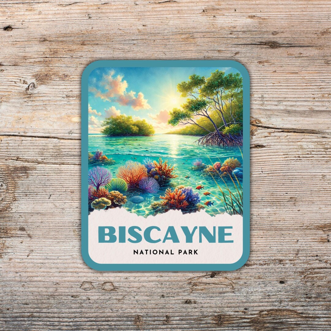 Biscayne National Park Retro Watercolor Sticker, Laptop Sticker, Cooler ...