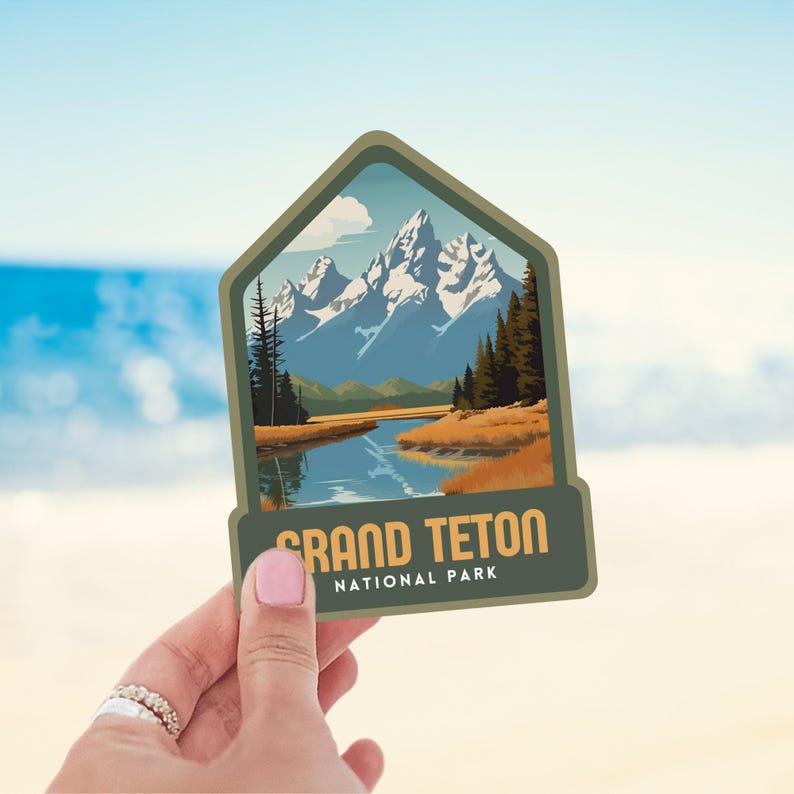Retro Grand Teton National Park Sticker, Wyoming Travel Decal - Etsy