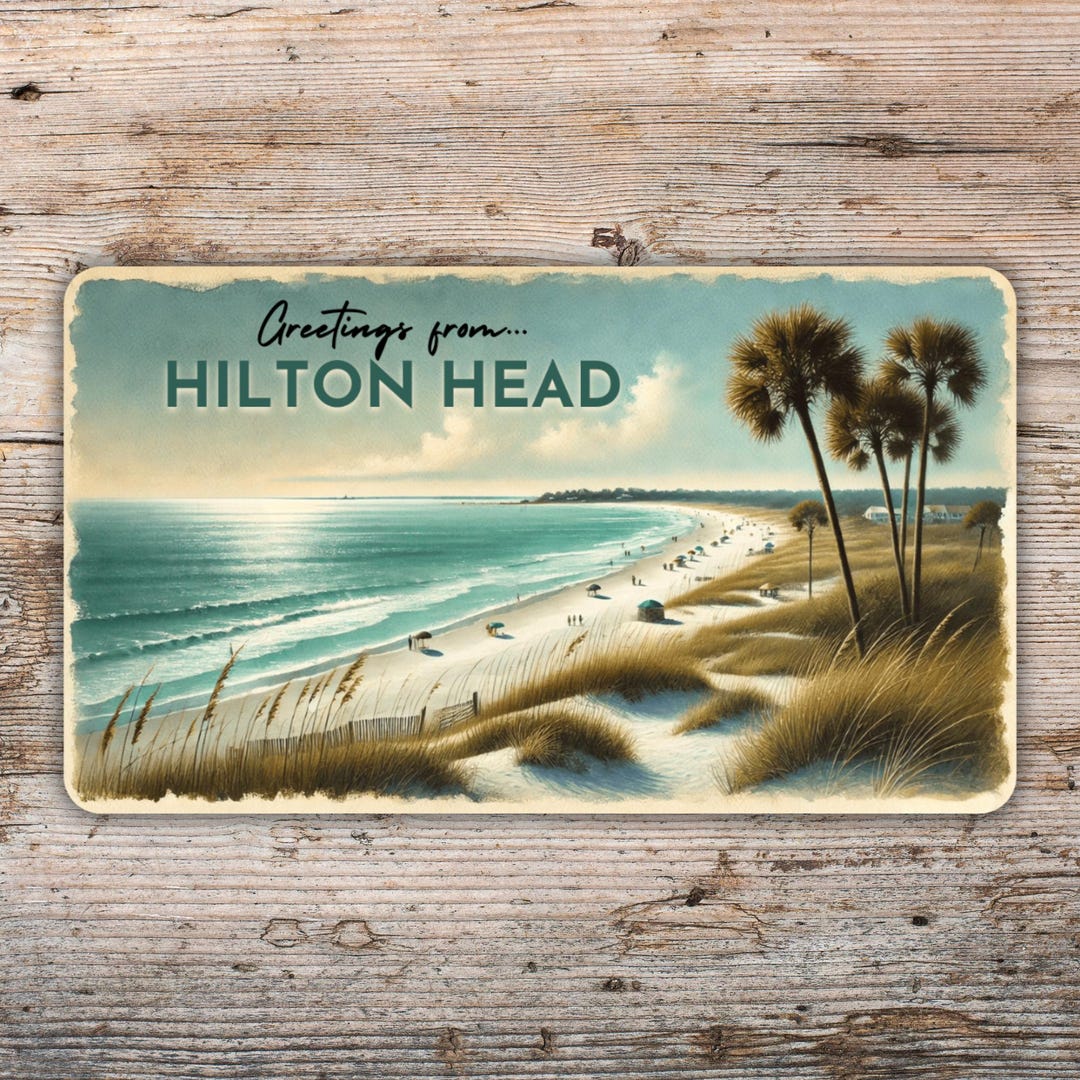 Greetings From Hilton Head Sticker, Watercolor Beach Scene, Vintage ...