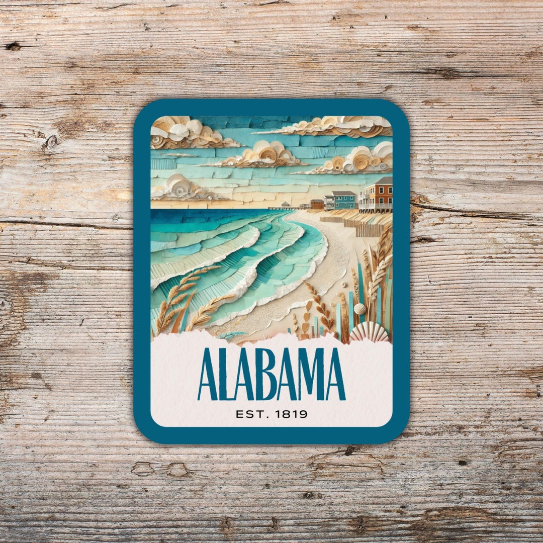 Gulf Shores Alabama Sticker, Paper Collage Look, Beach Scene Vinyl - Etsy