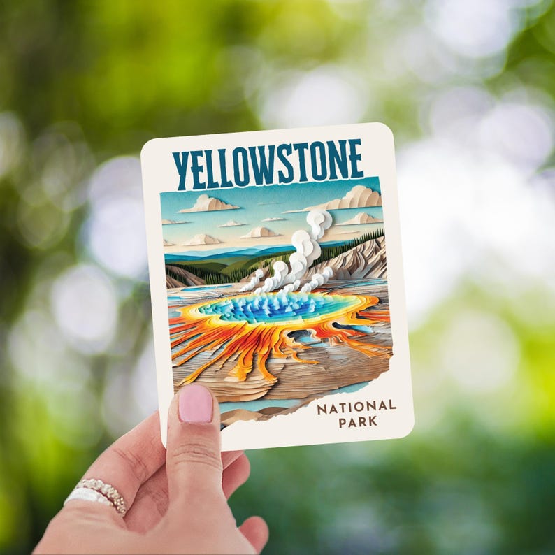 Yellowstone National Park Art Deco Paper Collage Sticker, Laptop ...