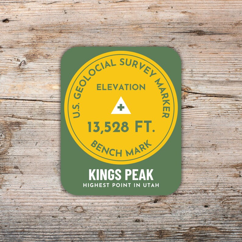 Kings Peak USGS Elevation Survey Marker Sticker, Utah State Highest ...