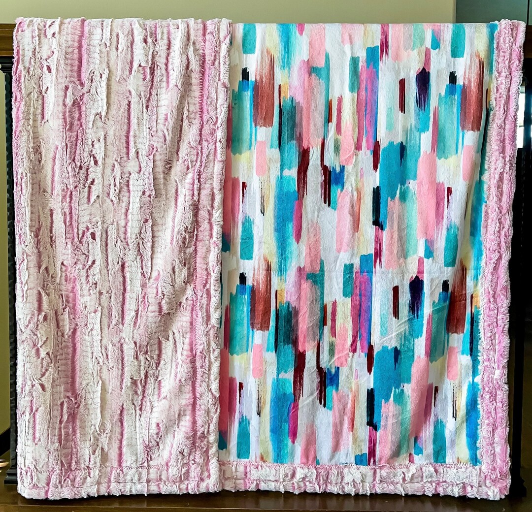 Pastel Pink Blue Paint-stroke Minky Adult Blanket - Etsy