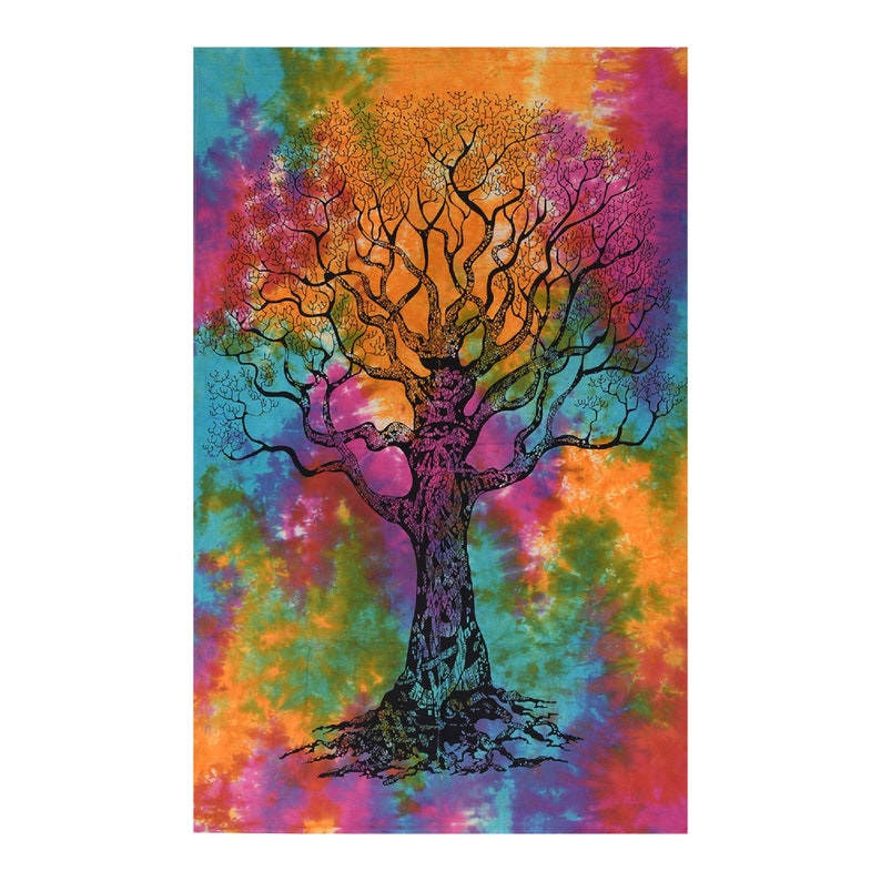 Tie Dye Yellow Tree of Life Tapestry Wall Hanging Hippie | Etsy UK