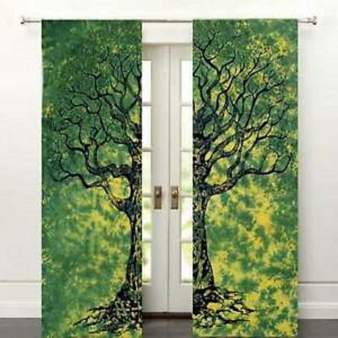 Curtain Tree of Life Green Drapery With Indian Peepal Tree Curtains ...