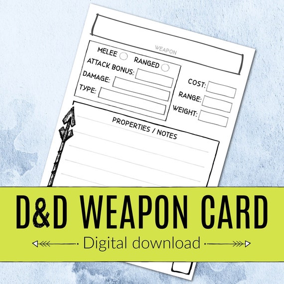 DND WEAPON CARD / Dungeons and Dragons / Pathfinder / Rpg / - Etsy