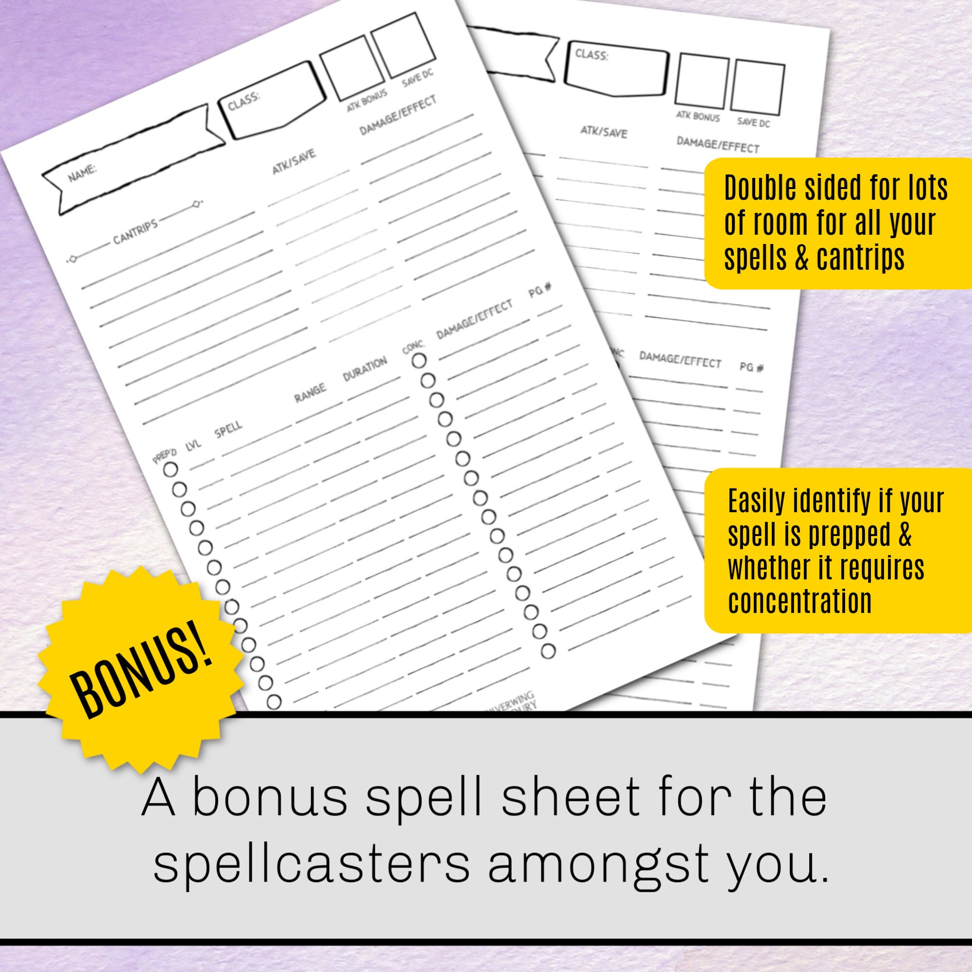 DND CHARACTER SHEET / Bonus Spell Sheet / Dungeons and Dragons - Etsy ...