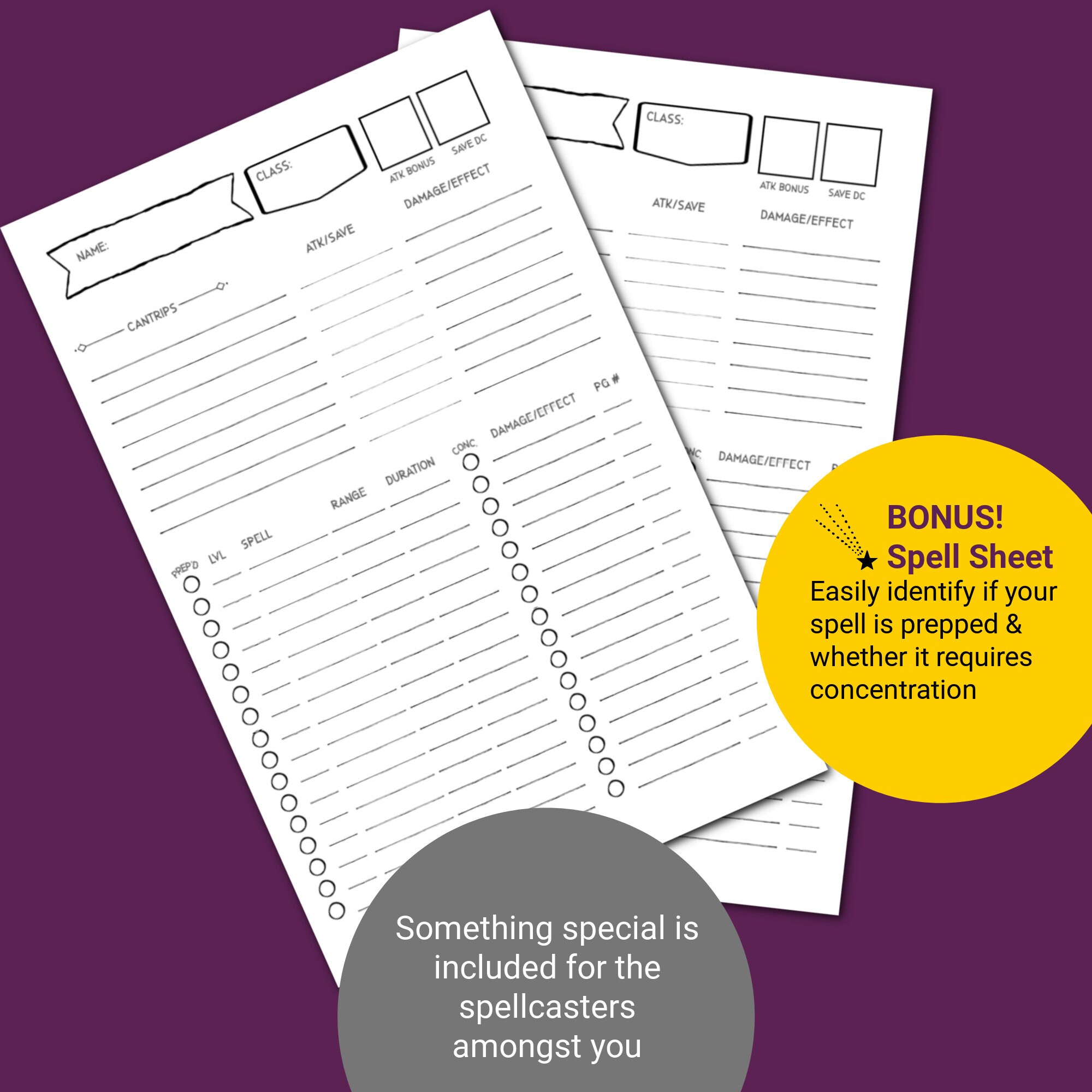 DND CHARACTER SHEET / Bonus Spell Sheet / Dungeons and Dragons / Dnd 5e ...