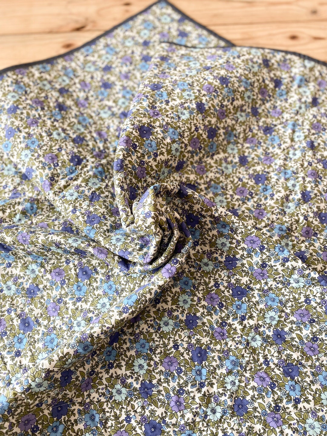 Blue and Green Rose Baby Quilt, Gingham Quilt, Cottagecore Quilt ...