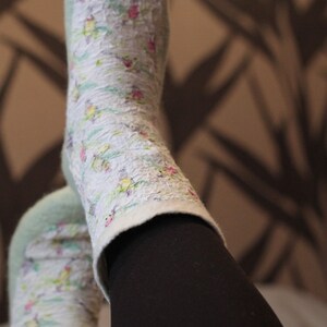 White Felted Socks With Parrot Birds Design, Felt Wool Slippers, Mother ...