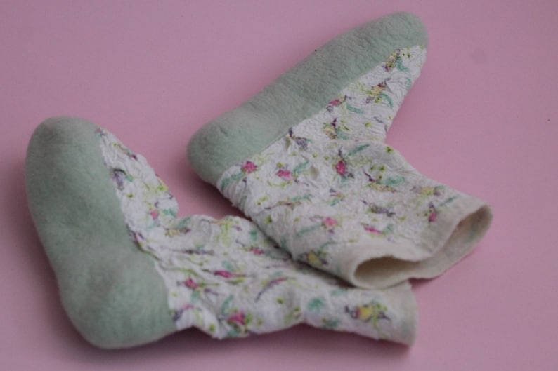 White Felted Socks With Parrot Birds Design Felt Wool - Etsy