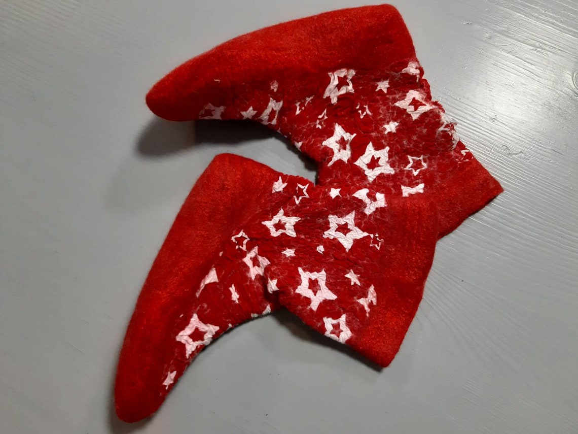 Red Felted Socks With Wait Stars Design Felt Wool Slippers - Etsy