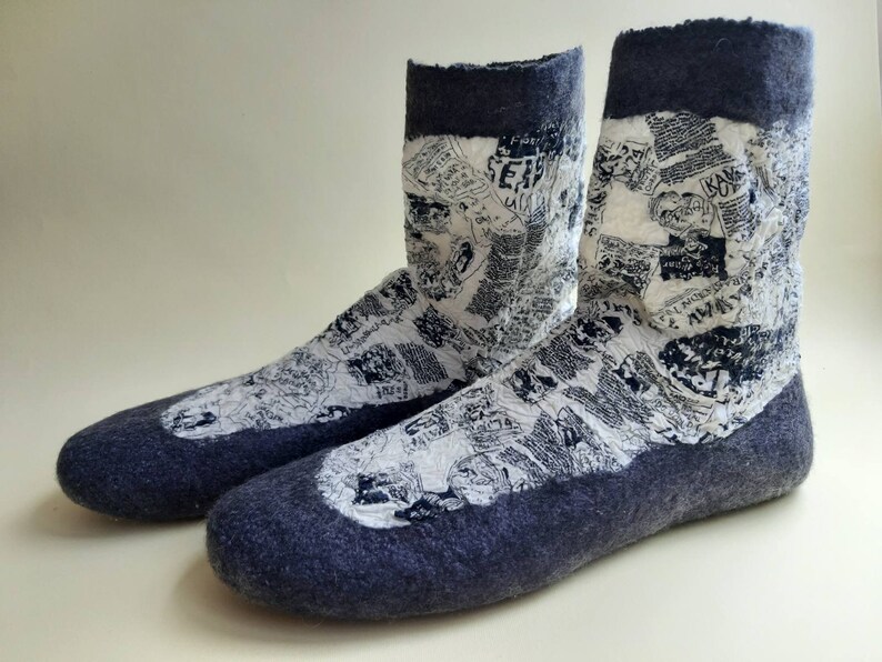 Dark Blue Felted Socks, Felt Wool Slippers, Father Birthday Gift, Funny ...