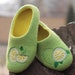 Green Felted Organic Wool Slippers With Lemon Embroidery, Women Warm ...