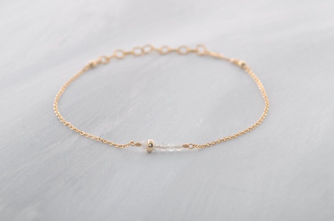 White Moonstone Bracelet in Gradient, Extendable, Gold Filled, Rose GF ...