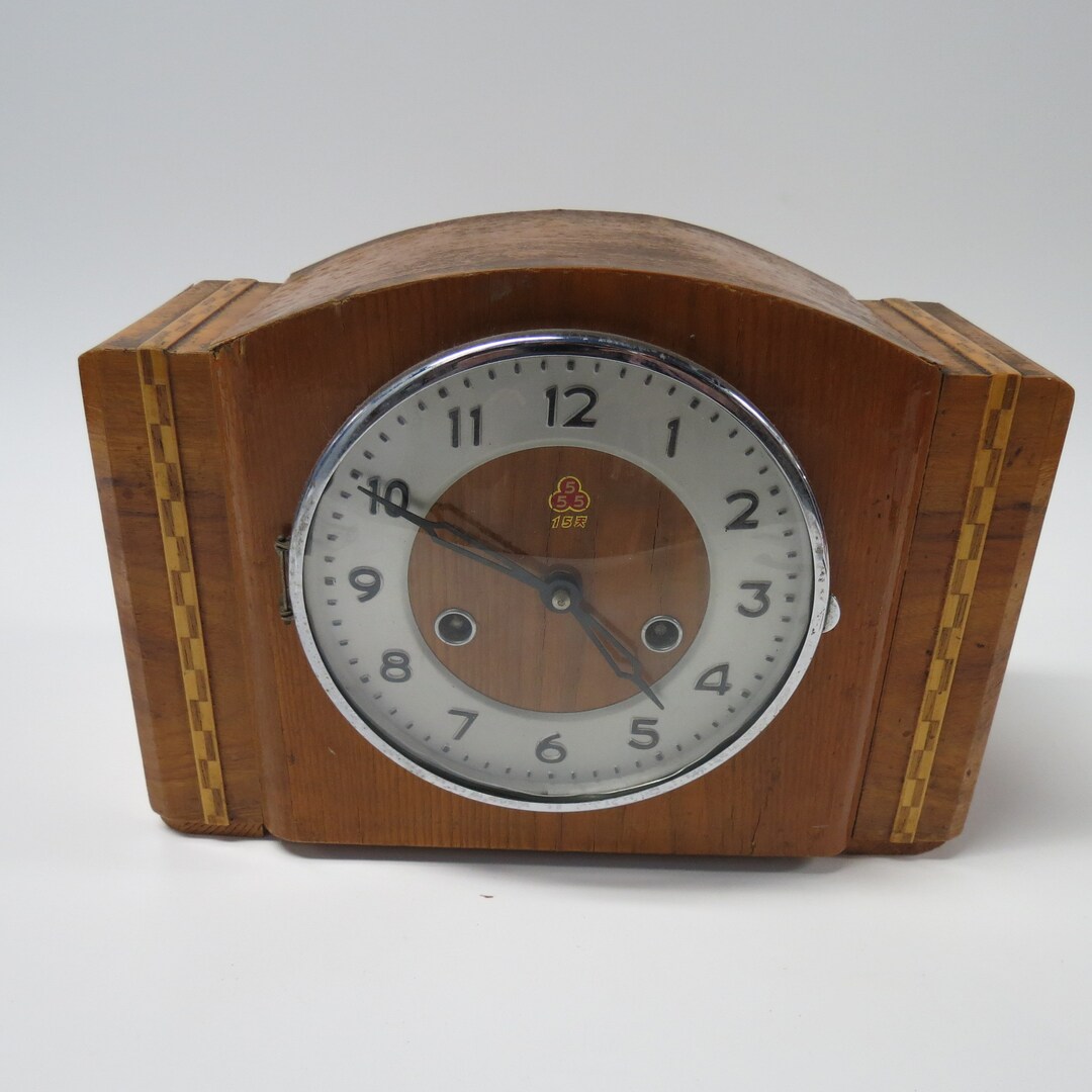 Vintage Art Deco Mantle Clock Inlaid Wood Pendulum Key - Etsy