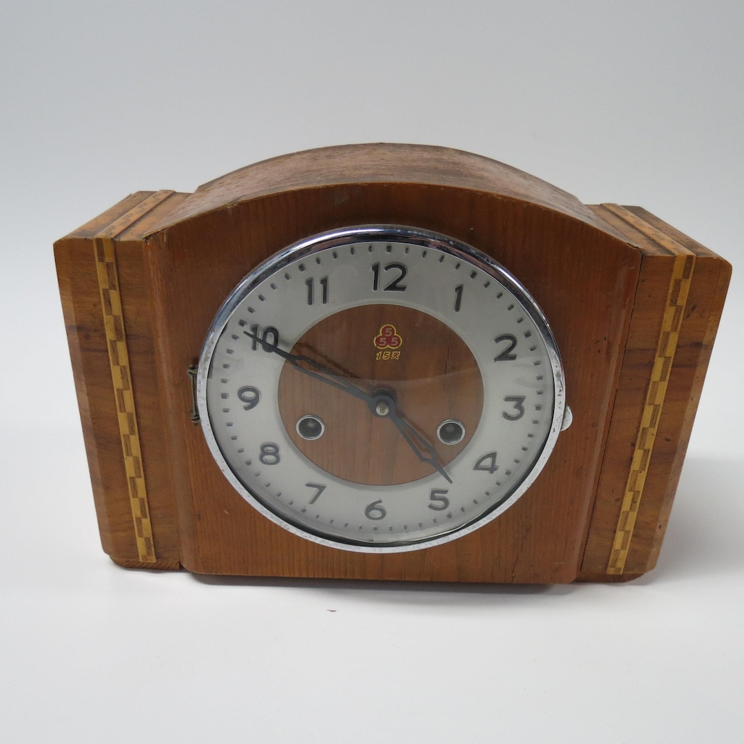 Vintage Art Deco 555 Shanghai Mantle Clock Inlaid Wood With Pendulum ...