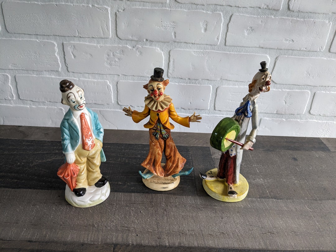 Lot of Three 8-in Porcelain Clown Sculptures Figurines Made in Italy ...