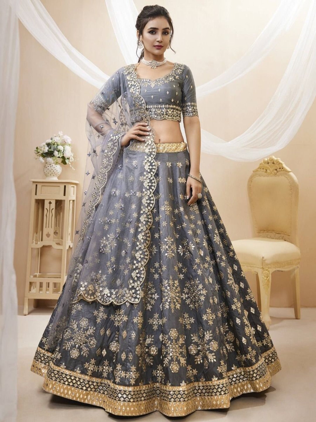 Amazing Gray Lehenga Choli for Women Wedding Party Wear Indian Lengha ...