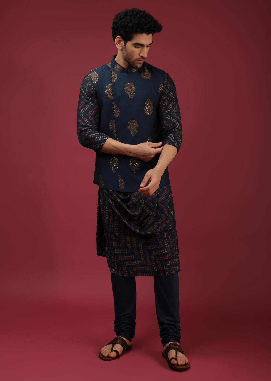 Designer Blue Kurta Pajama for Men Indian Wedding Party Wear Printed ...