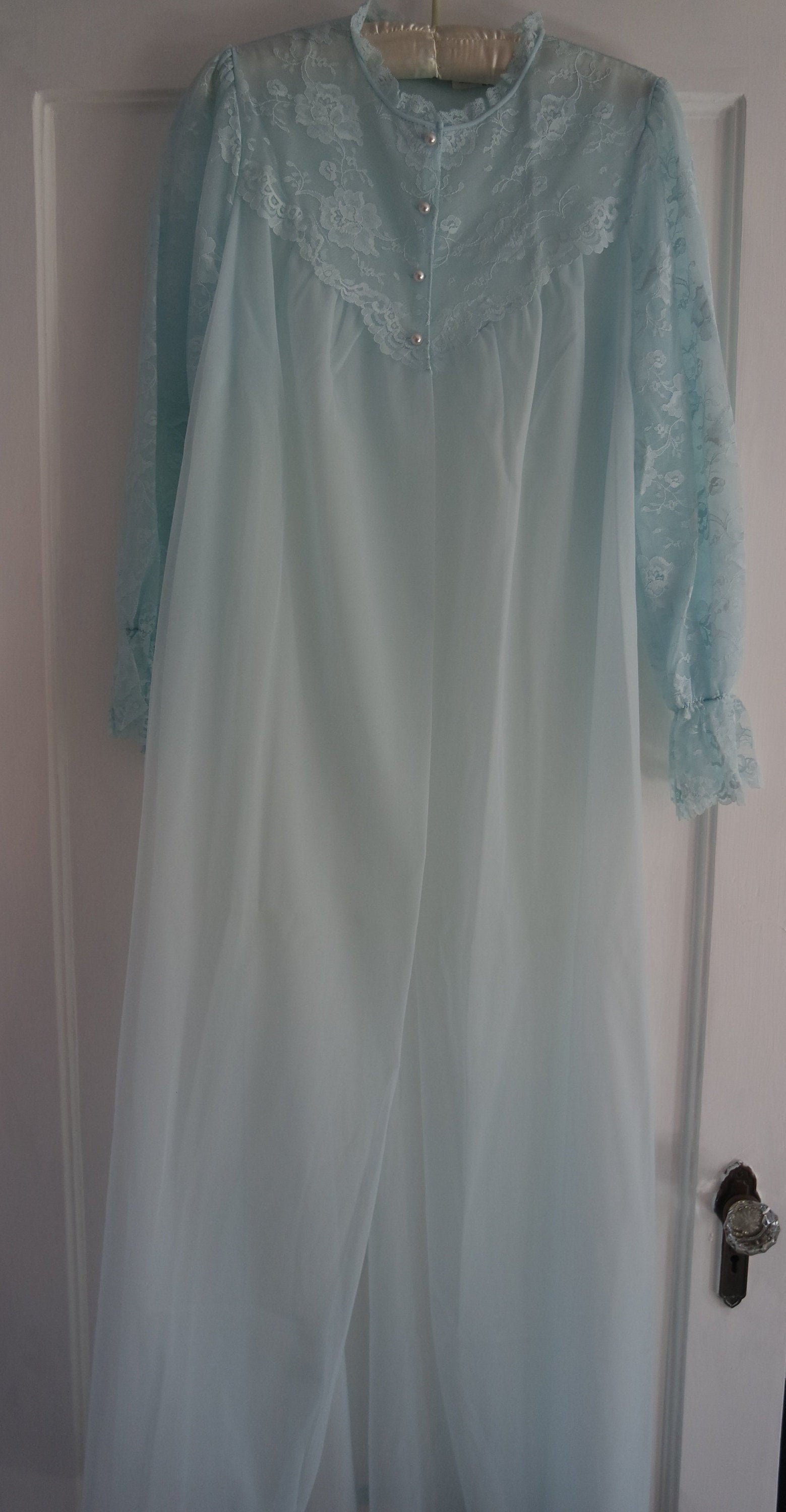 Powder Blue Sheer Peignoir Set Par Shadowline Nylon Des Années Etsy