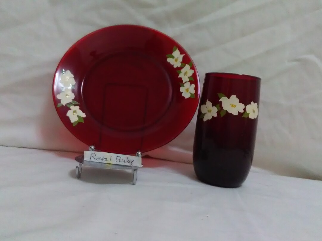 Royal Ruby Depression Glass Plate and Tumbler - Etsy