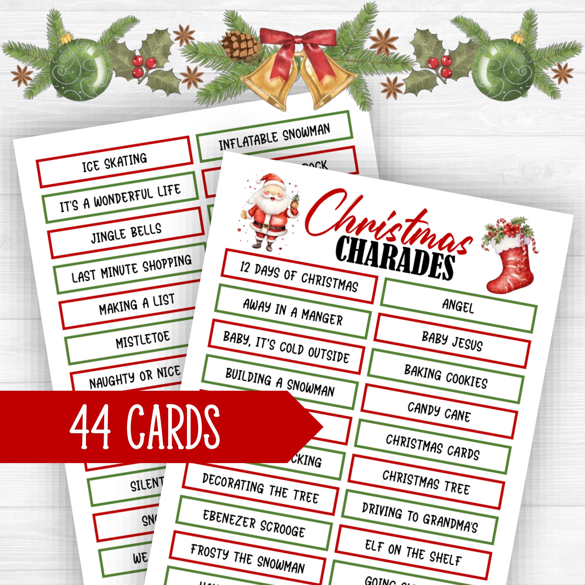 Christmas Charades Game Set, Printable Charades Cards for Holiday Party ...