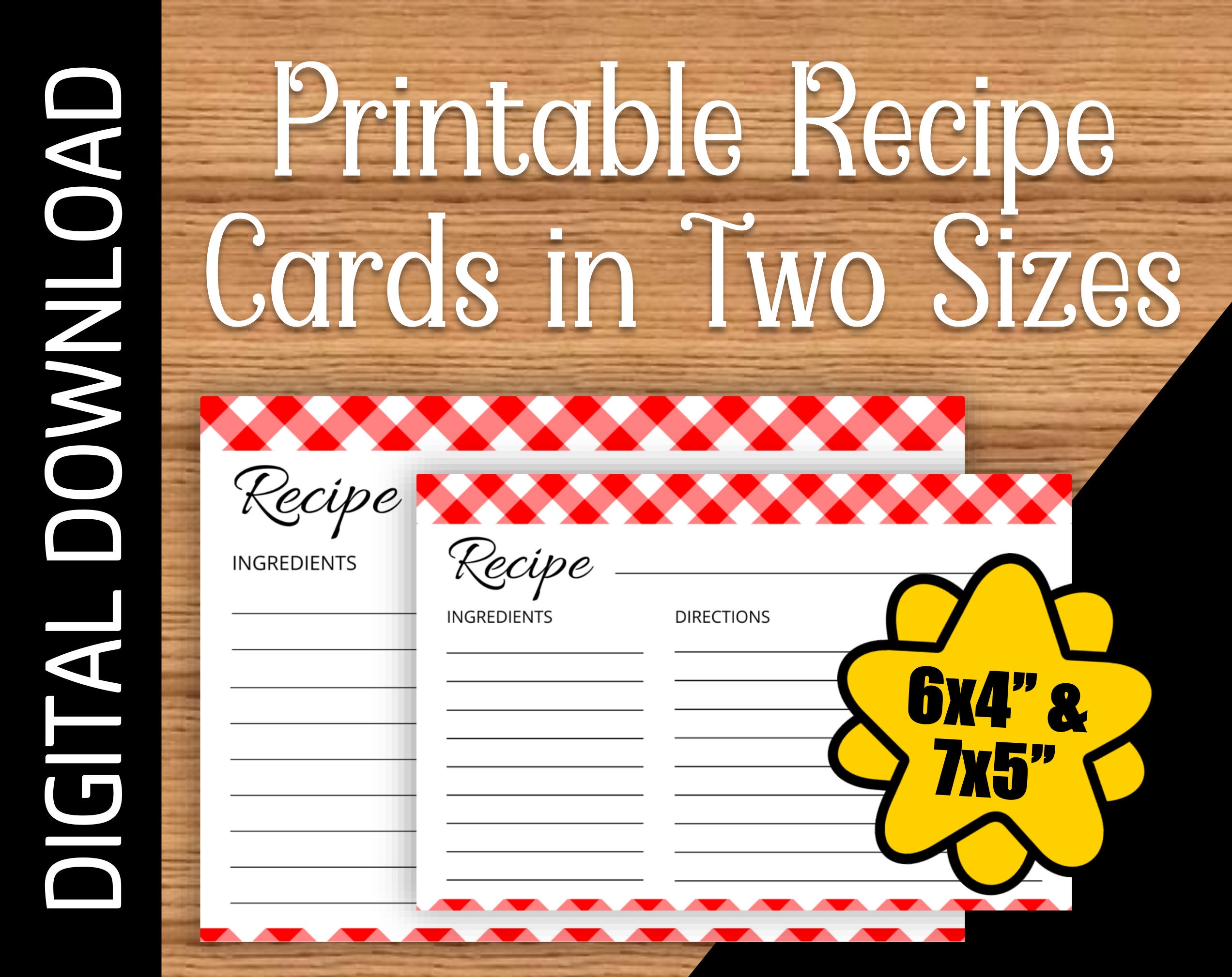 Red Gingham Recipe Cards Printable Two Sizes 6x4 7x5 - Etsy