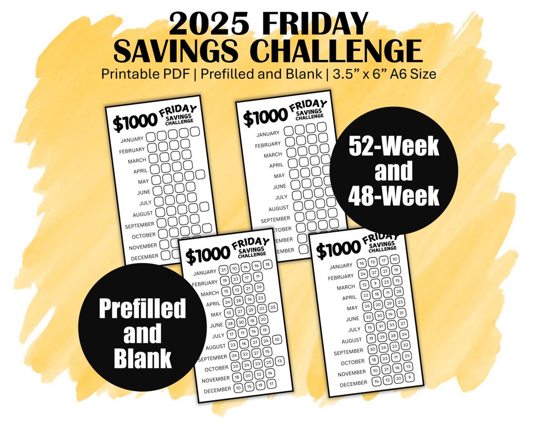 2025 Fridays Savings Challenge Printable to Save 1000, Low Budget ...