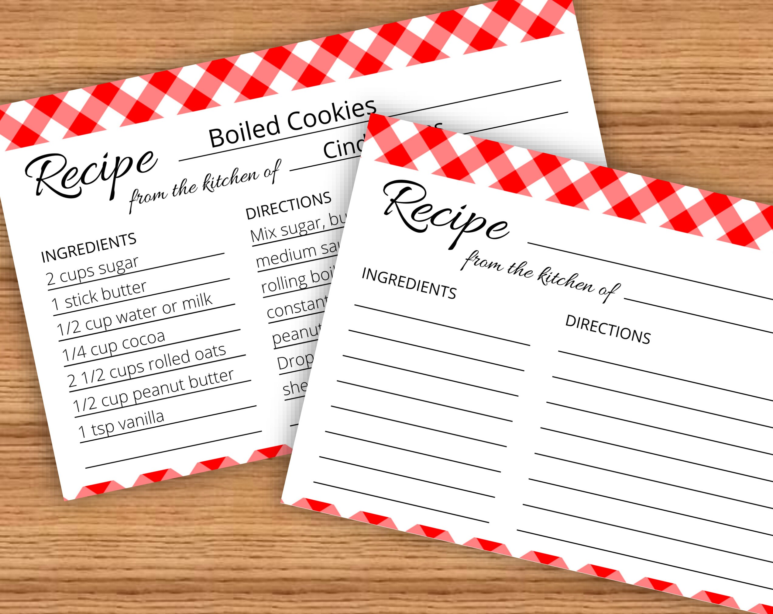 Red Gingham Recipe Cards Printable Two Sizes 6x4 7x5 - Etsy