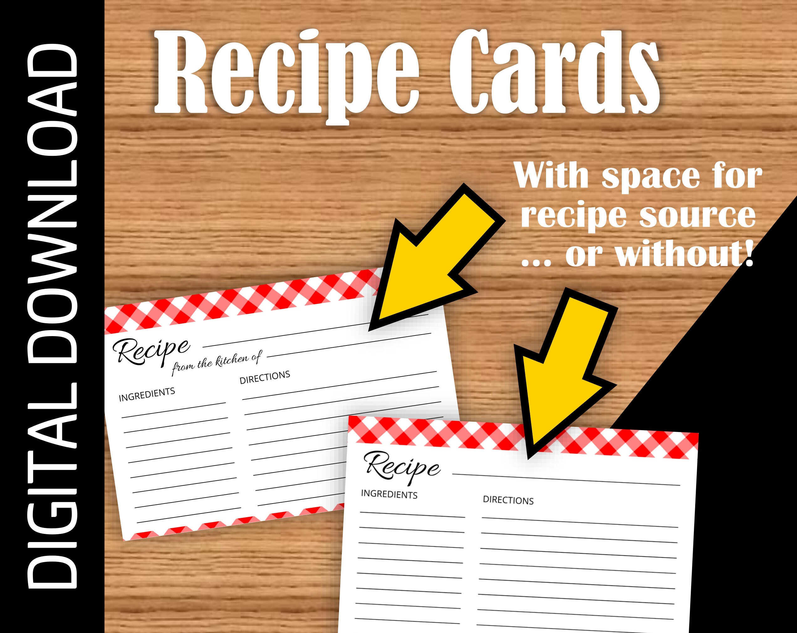 Red Gingham Recipe Cards Printable Two Sizes 6x4 7x5 - Etsy