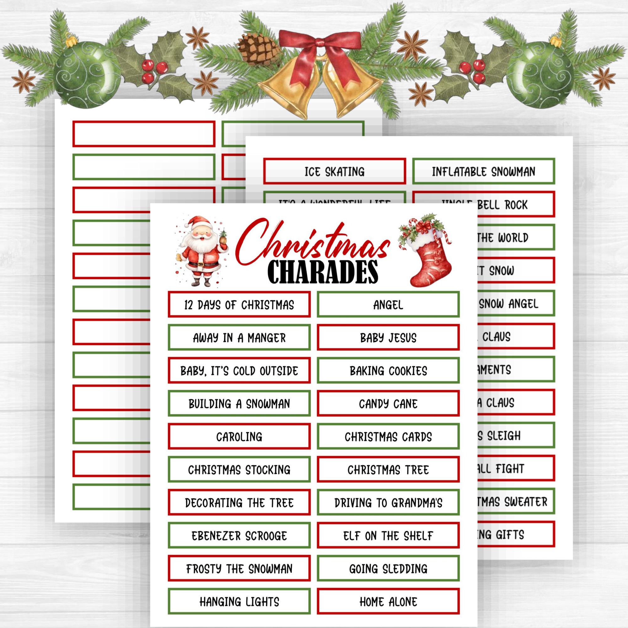 Christmas Charades Game Set, Printable Charades Cards for Holiday Party ...