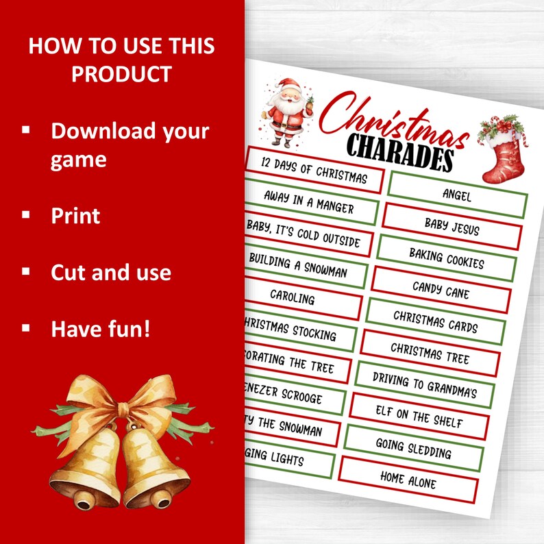 Christmas Charades Game Set, Printable Charades Cards for Holiday Party ...