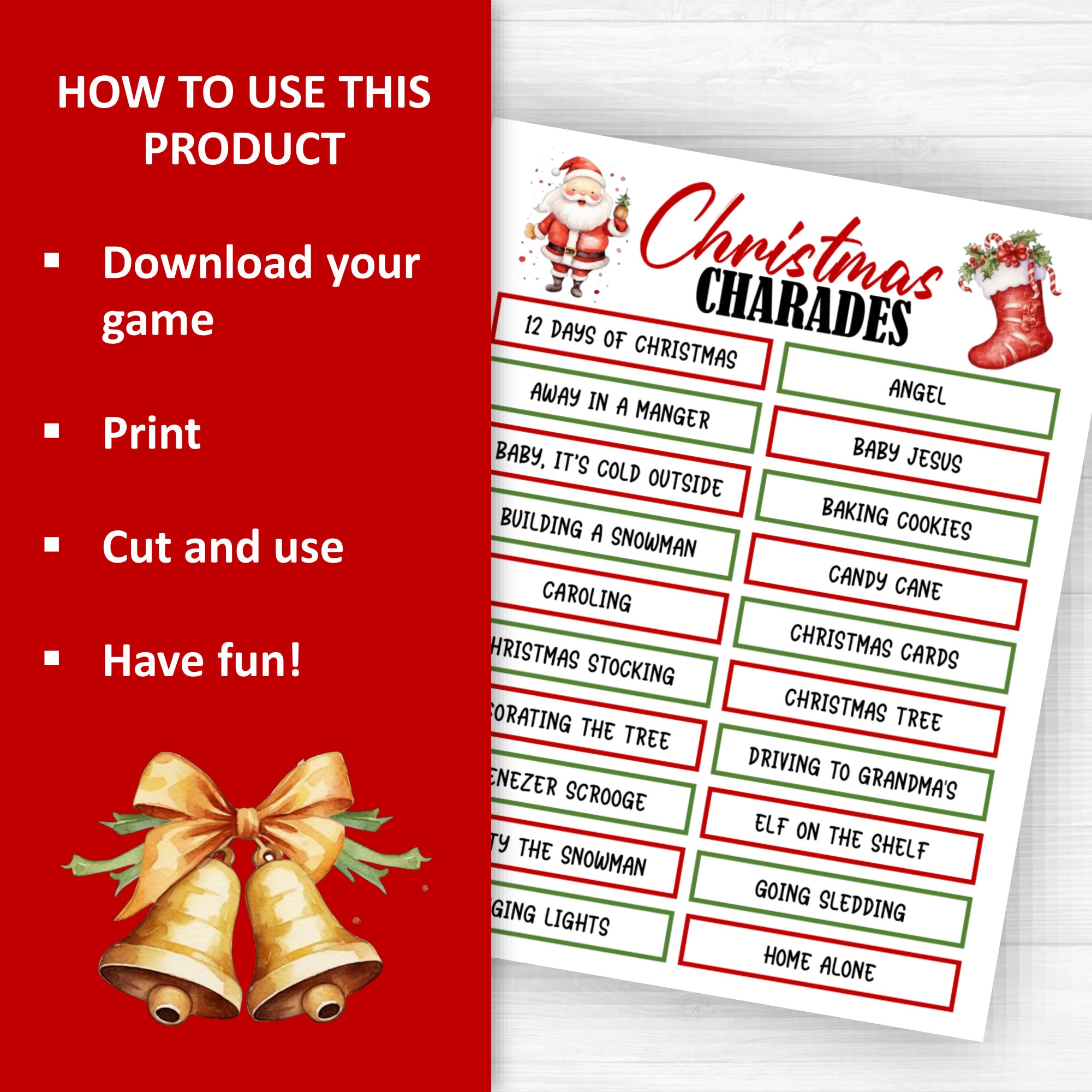 Christmas Charades Game Set, Printable Charades Cards for Holiday Party ...