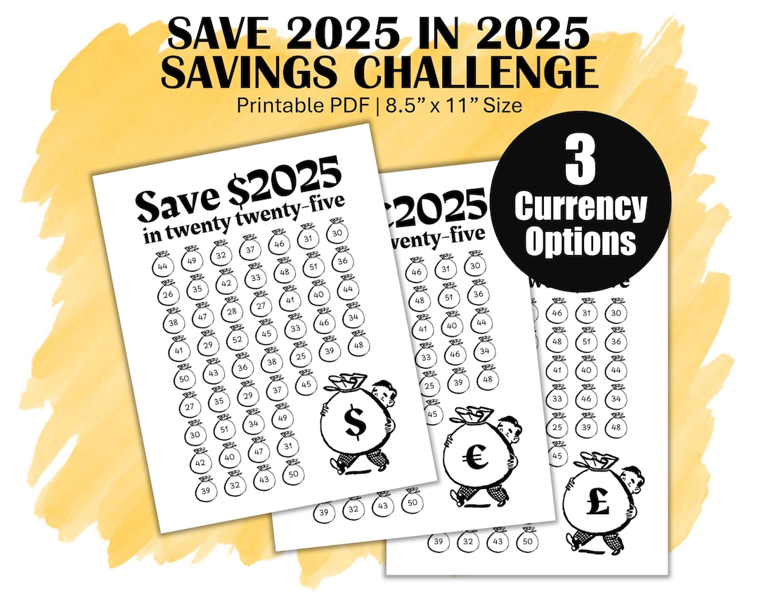 Save 2025 in 2025 Savings Challenge Tracker, Low Budget Savings Goal ...