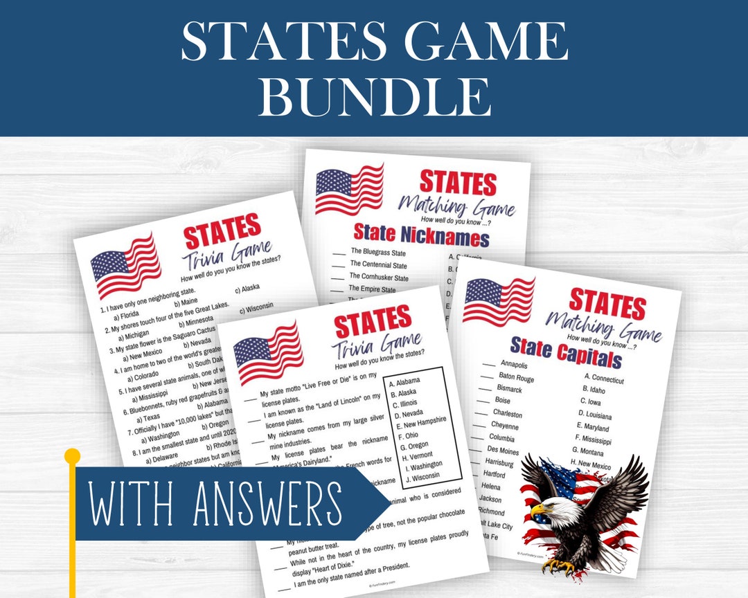 State Trivia Game Bundle, All 50 States Quiz Questions and Matching ...