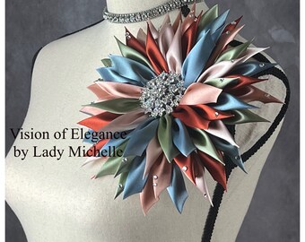 Multi-colored Flower Brooch Shoulder Corsage With Rhinestones Formal ...