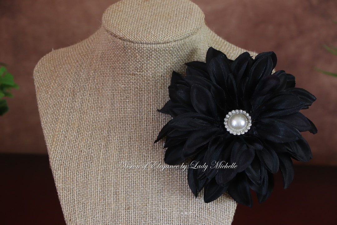Black Flower Shoulder Pin | Small Elegant Shoulder Brooch | Pin Corsage ...