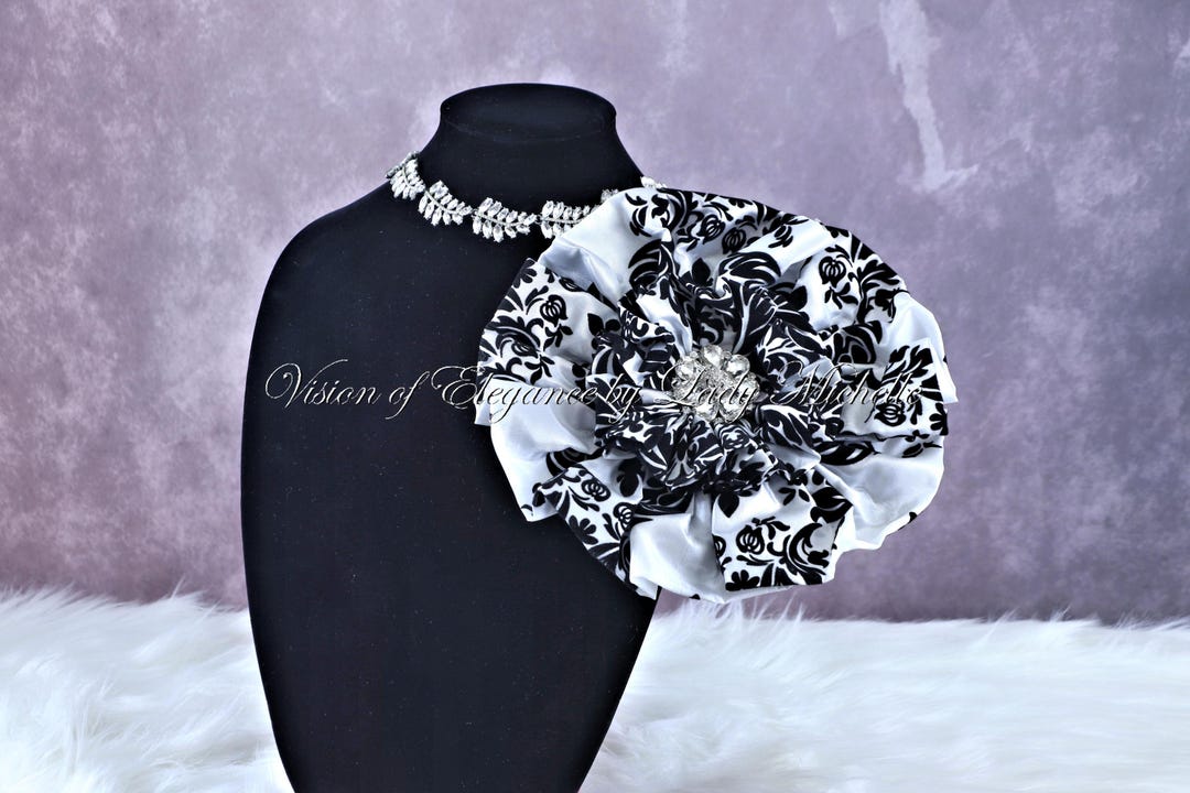 Black and White Flower Shoulder Pin - Flower Brooch - Gift for First ...