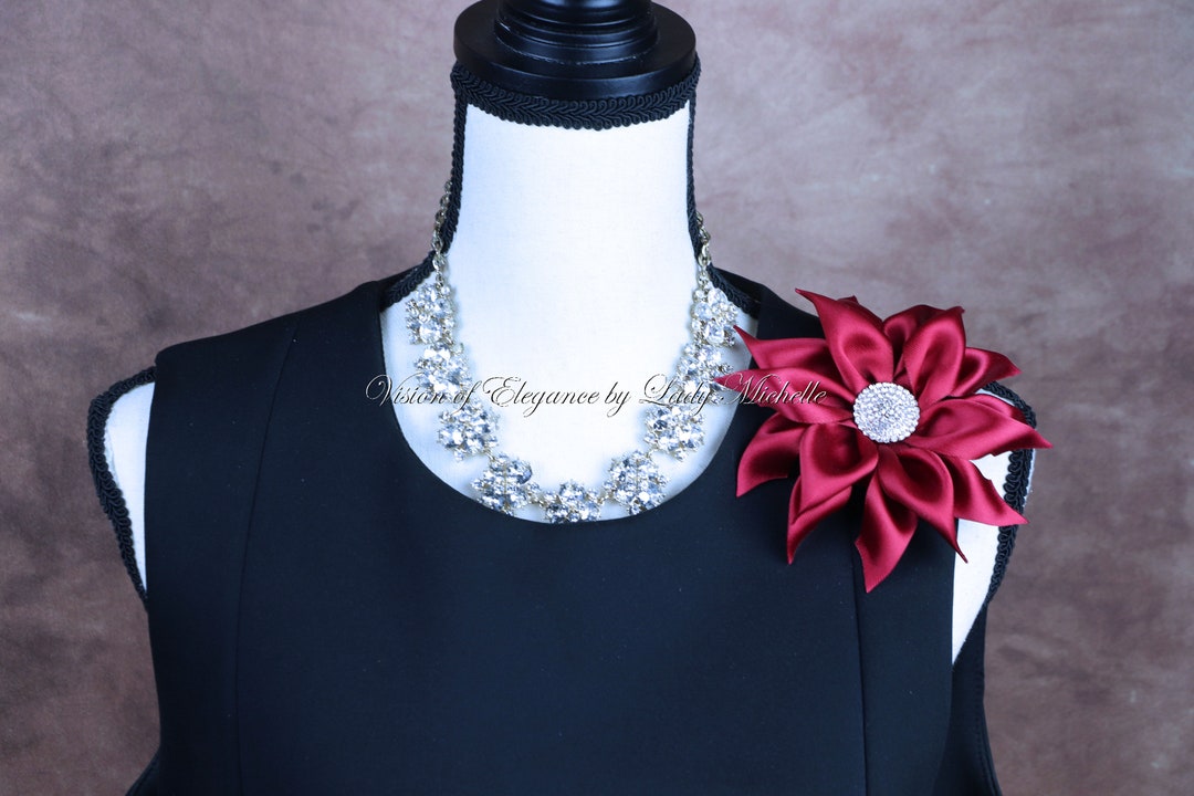 Red Flower Pin / Small Shoulder Brooch / Satin Pin / Satin Flower ...