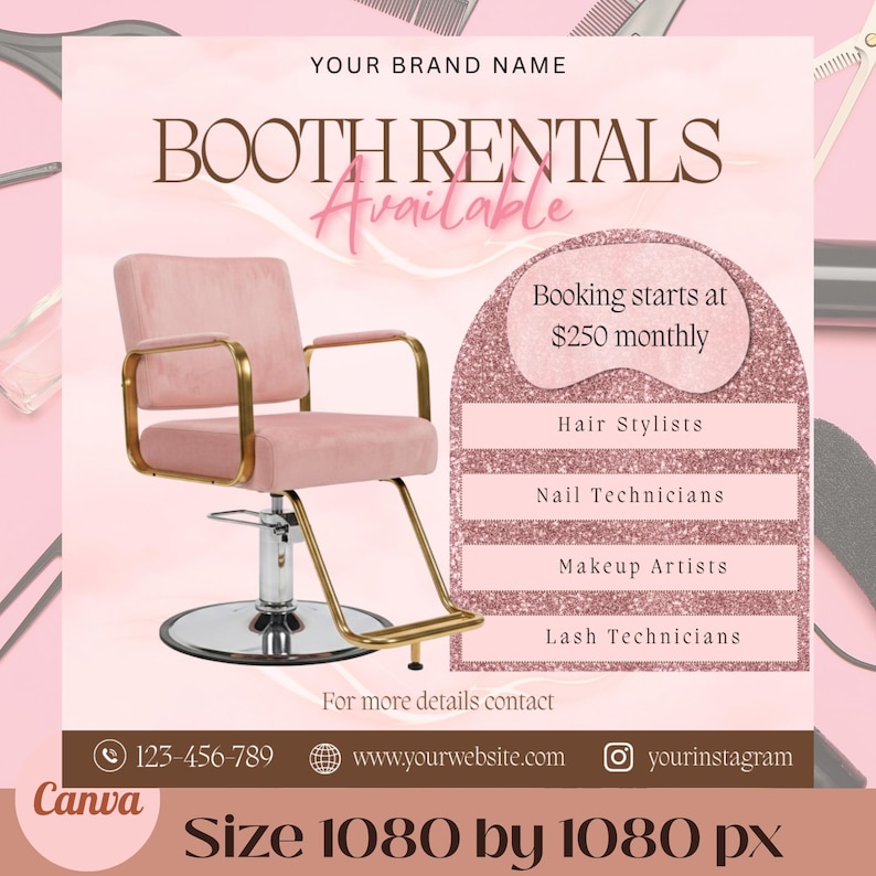 Booth Rental Flyer: Barber Booth Rental Social Media Flyer, Canva ...