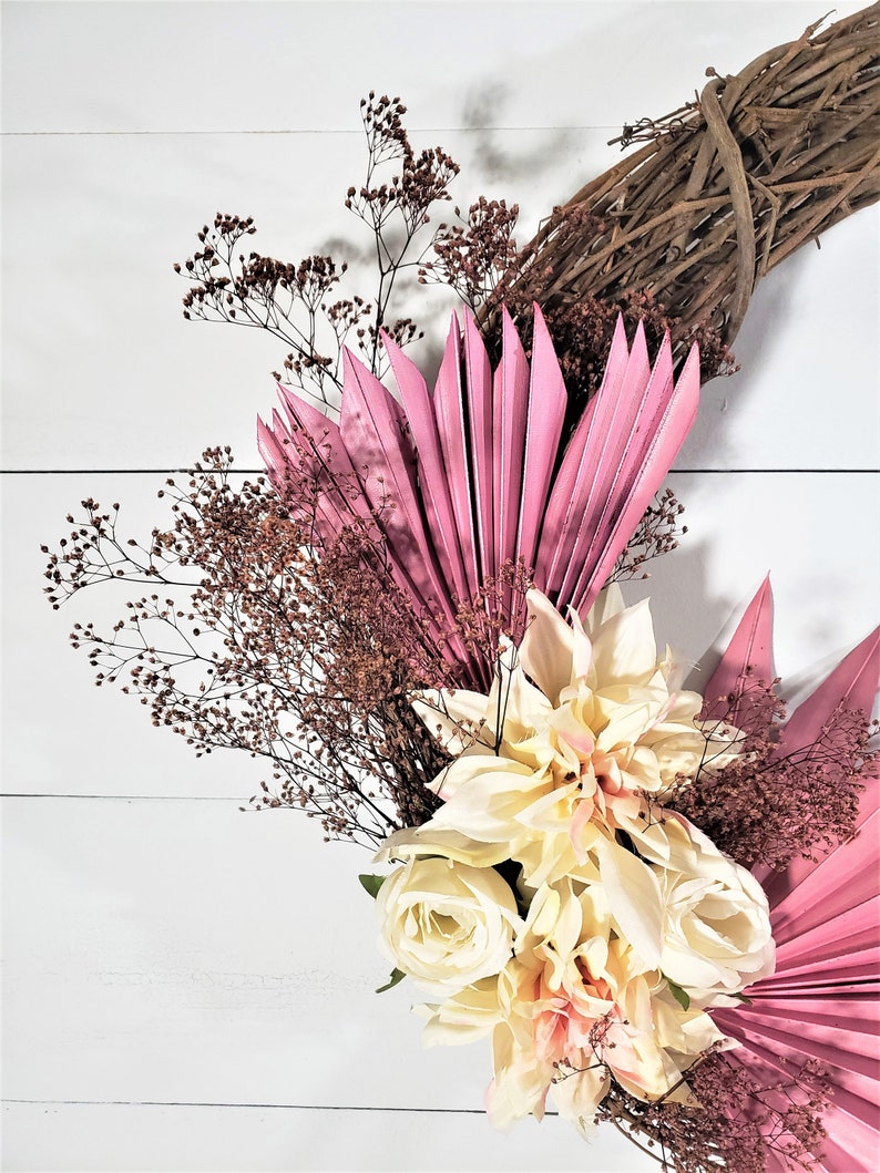 Palm Leaf Wreath Pink Wreath Summer Wreath Dried Palm Leaf | Etsy