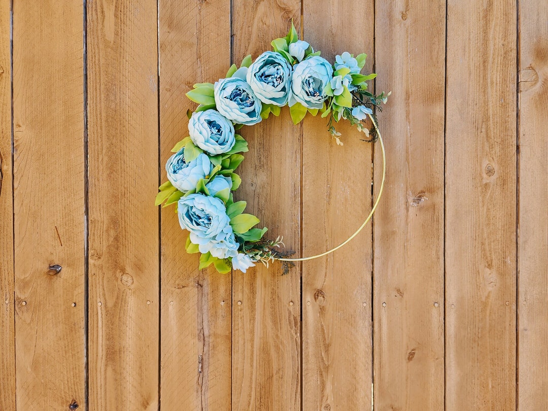 Light Blue Wreath, Spring Peony Wreath, Baby Blue Modern Wreath, Modern ...
