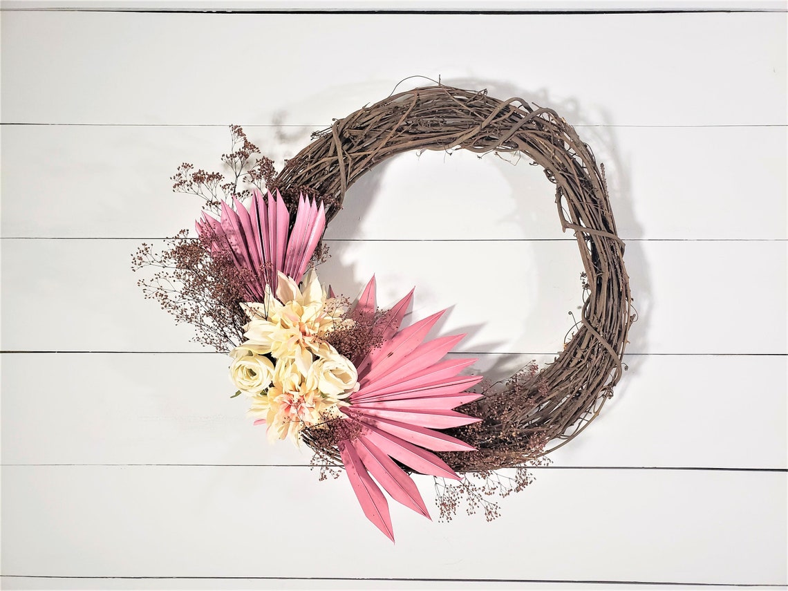 Palm Leaf Wreath Pink Wreath Summer Wreath Dried Palm Leaf - Etsy